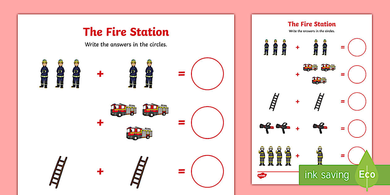 The Fire Station Aistear Maths Addition Worksheet - Twinkl