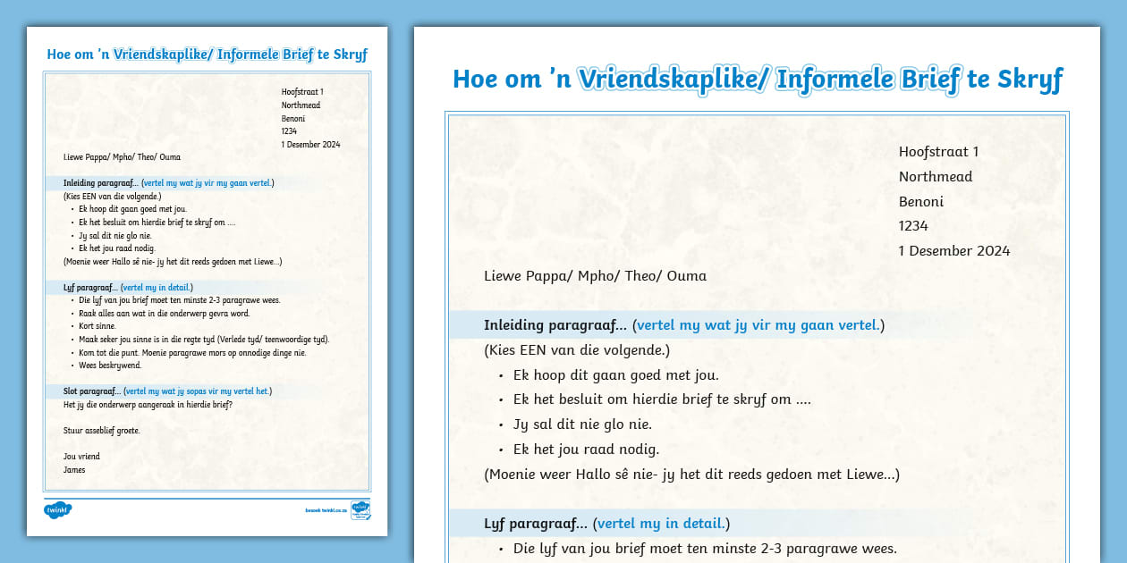 Hoe om 'n Vriendskaplike Brief te Skryf (teacher made)