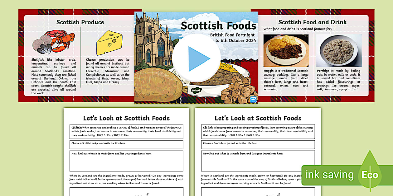 British Food Fortnight Scottish Foods PowerPoint and Worksheets Pack