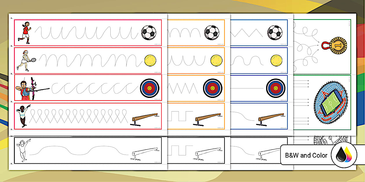 Summer Games Fine Motor Skills Tracing Cards: Lines for PreK-K