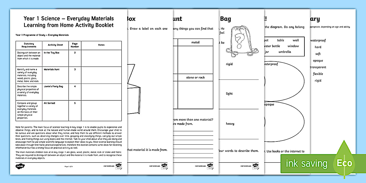 Year 1 Science Learning from Home (Everyday Materials) Activity Booklet