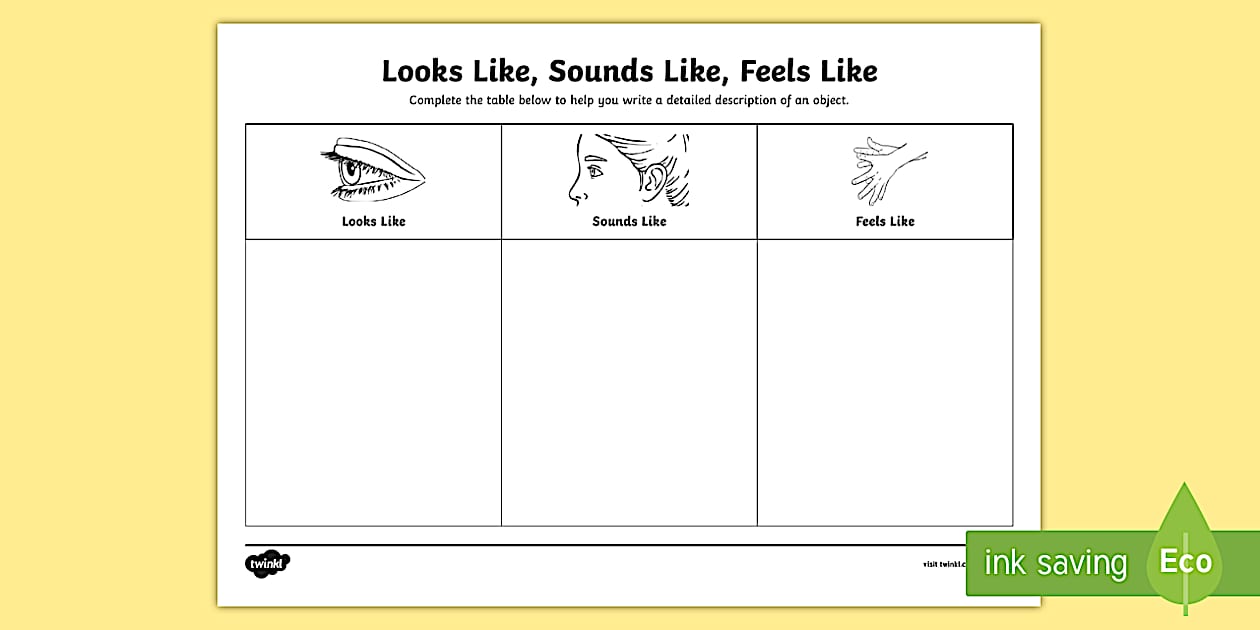 Looks Like, Sounds Like, Feels Like Worksheet / Worksheet
