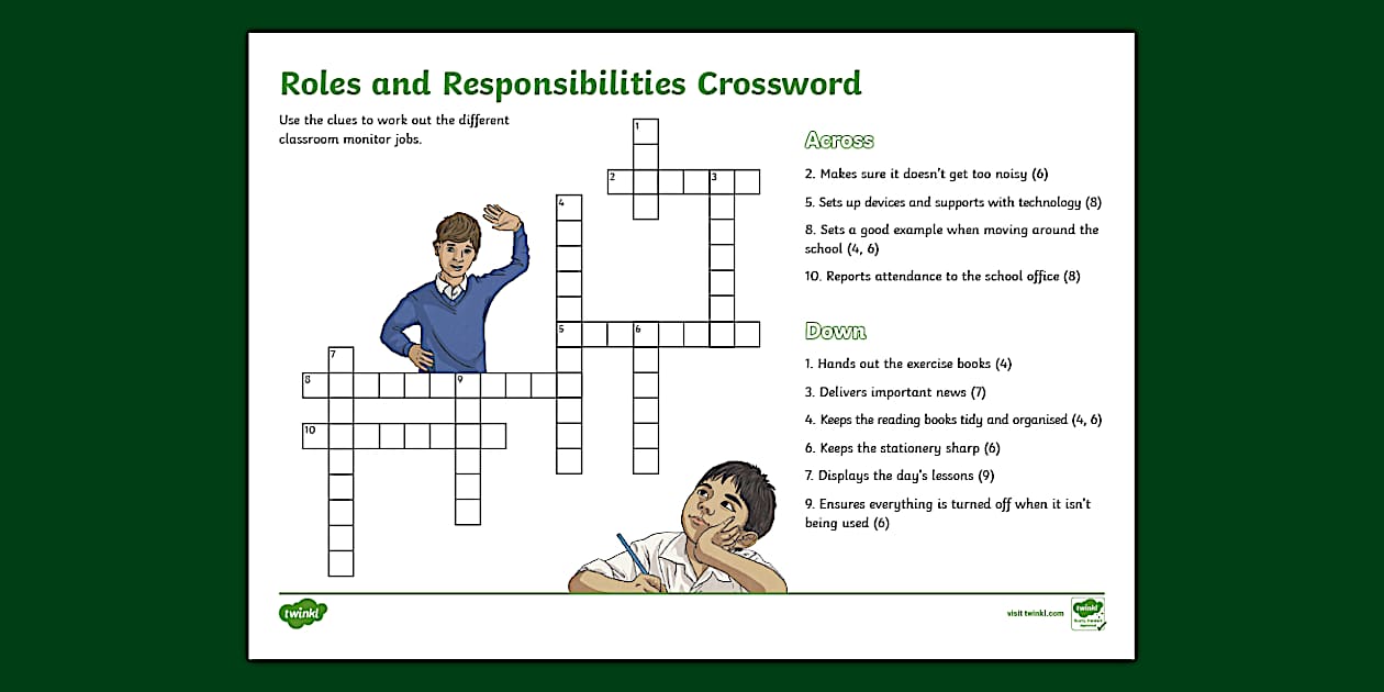 Examples of Classroom Roles and Responsibilities Crossword