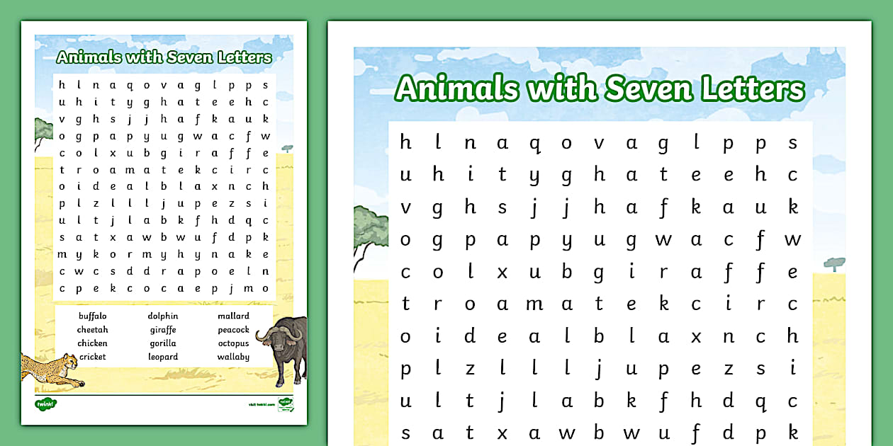 Animal with Seven Letters Word Search (Teacher-Made)