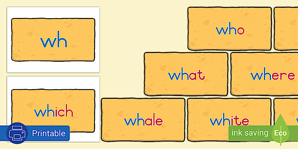 Grade 2 Phonics: wh-: Word Wall Cards (teacher made)