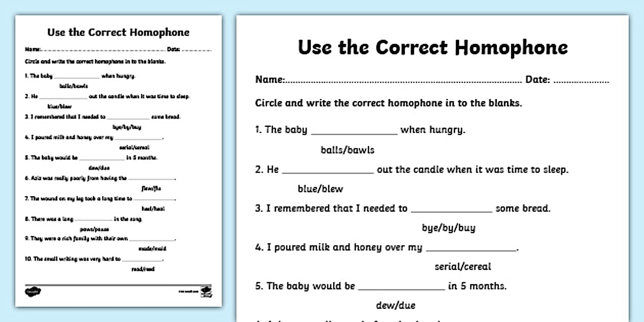 Editable Homophones Worksheet - Twinkl