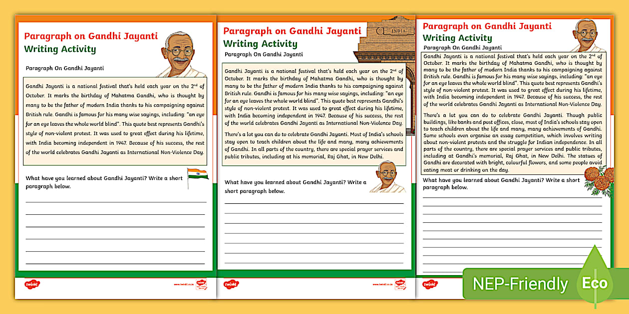 Paragraph on Gandhi Jayanti Writing Activity | Twinkl