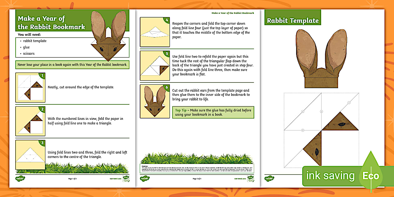 Year of the Rabbit Bookmark Paper Craft (teacher made)