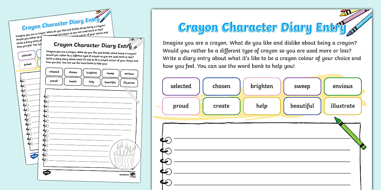 Crayon Character Diary Writing Template (teacher made)