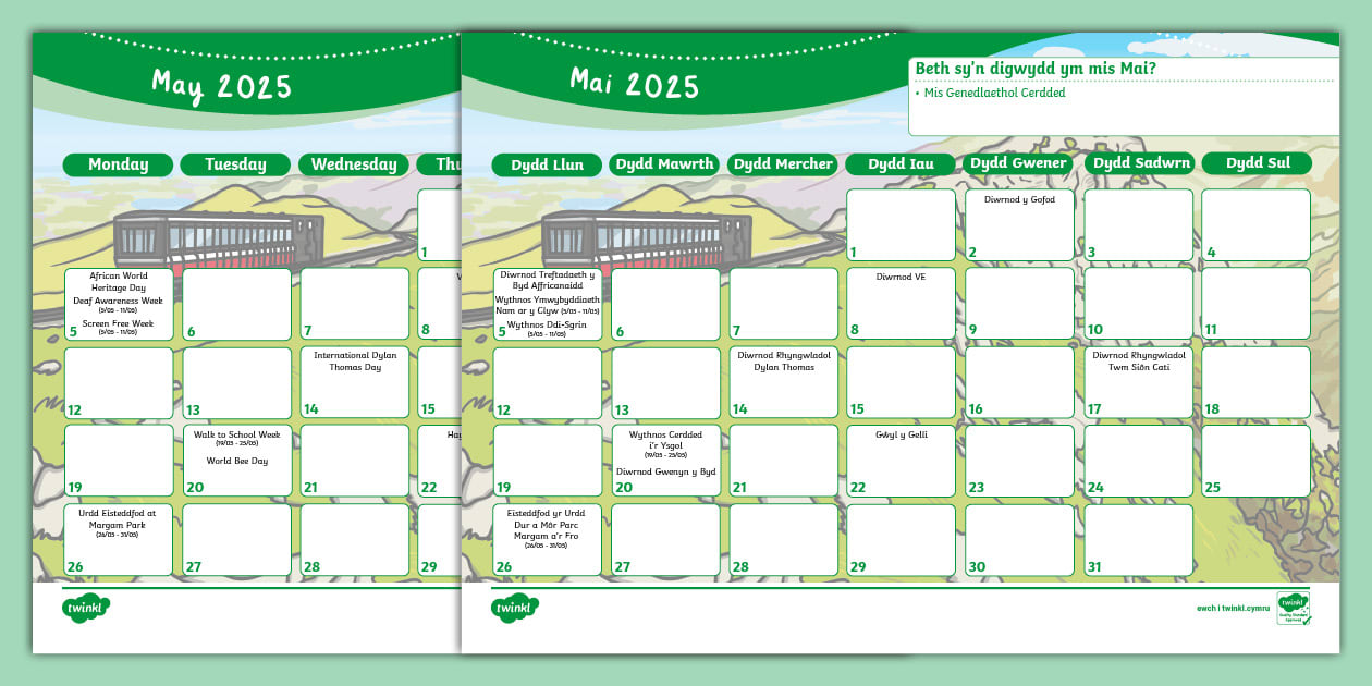 Calendr Digwyddiadau Mis Mai/May Events Calendar 2025