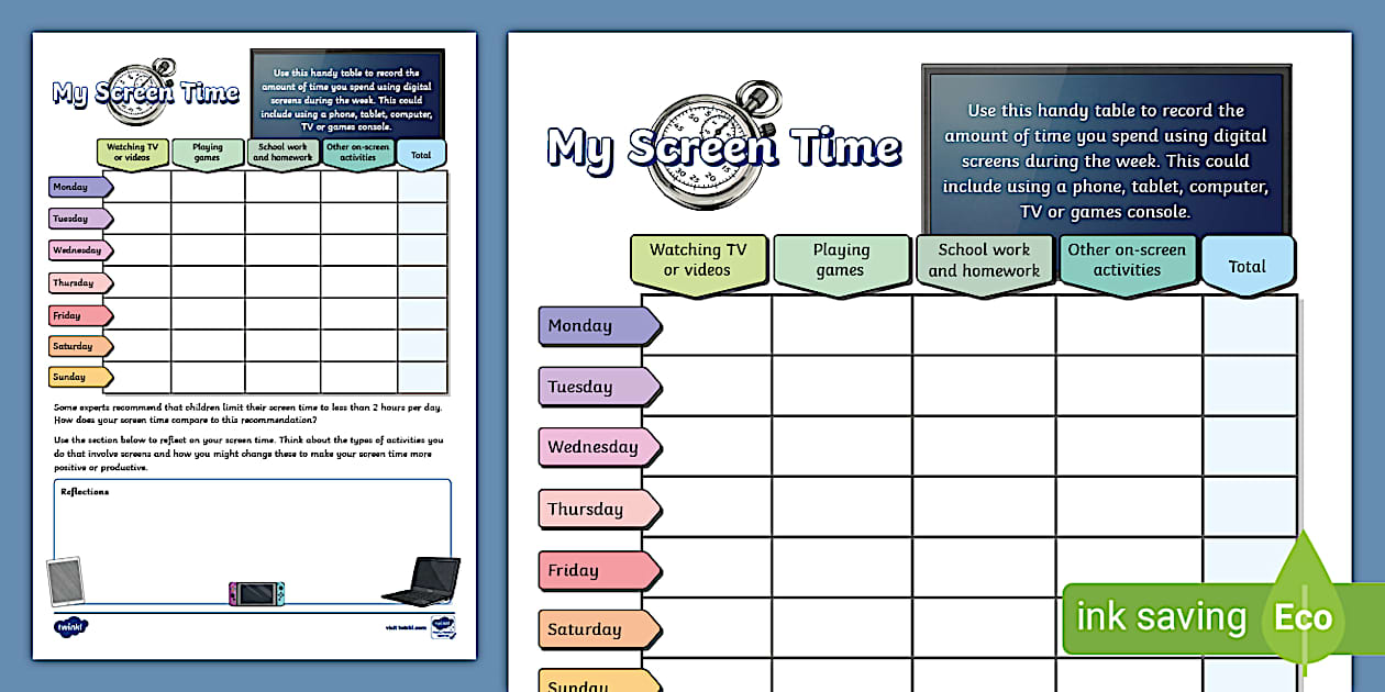 My Screen Time Worksheet - Twinkl UK - Computing - Twinkl