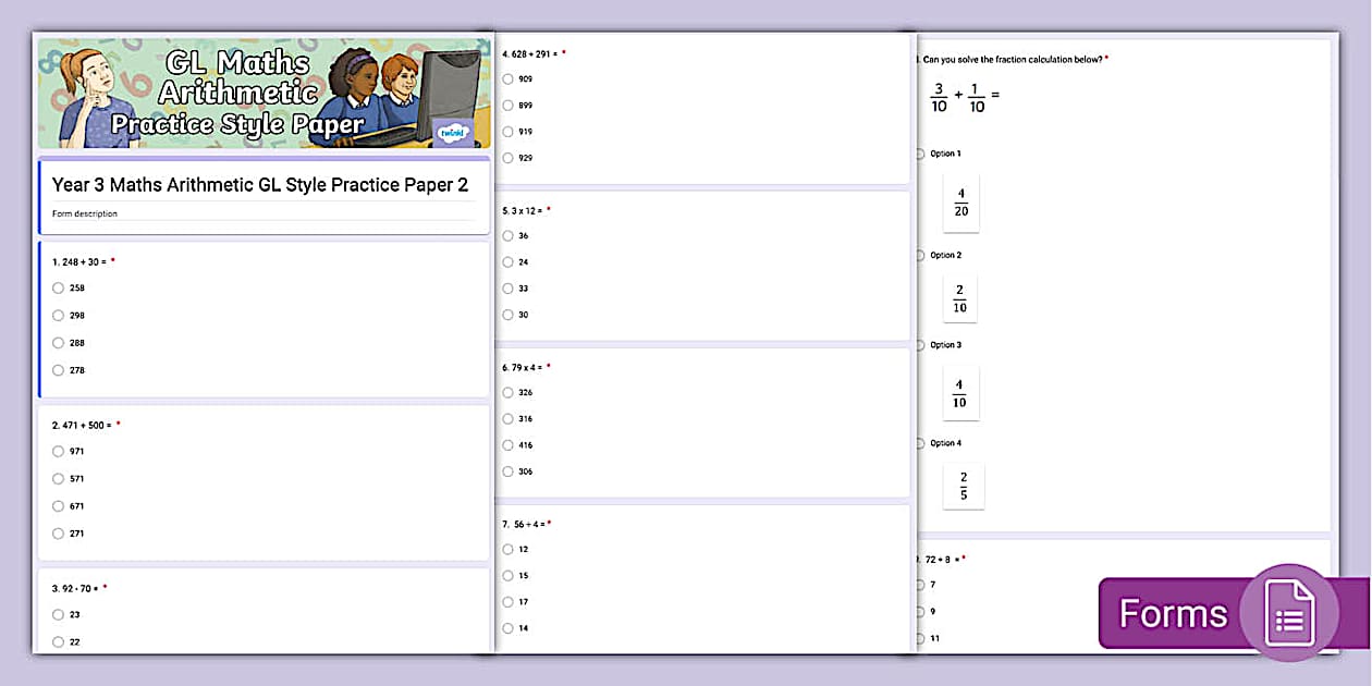 Year 3 Maths Arithmetic GL Style Practice Paper - Twinkl