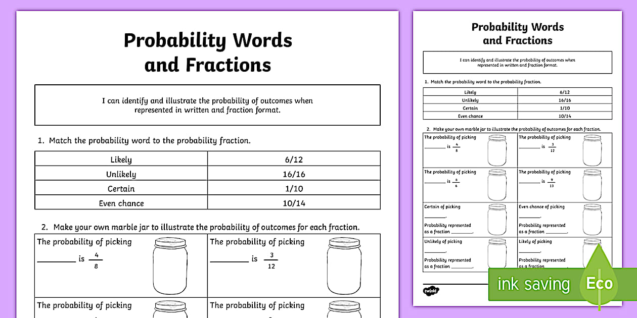 Probability Worksheet | Year 5 | Australian Curriculum