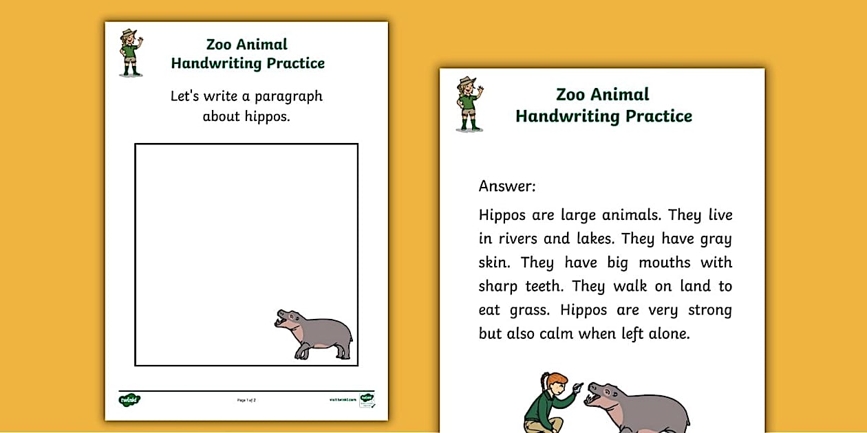 Zoo Animal Handwriting Practice: All About Hippos - Twinkl