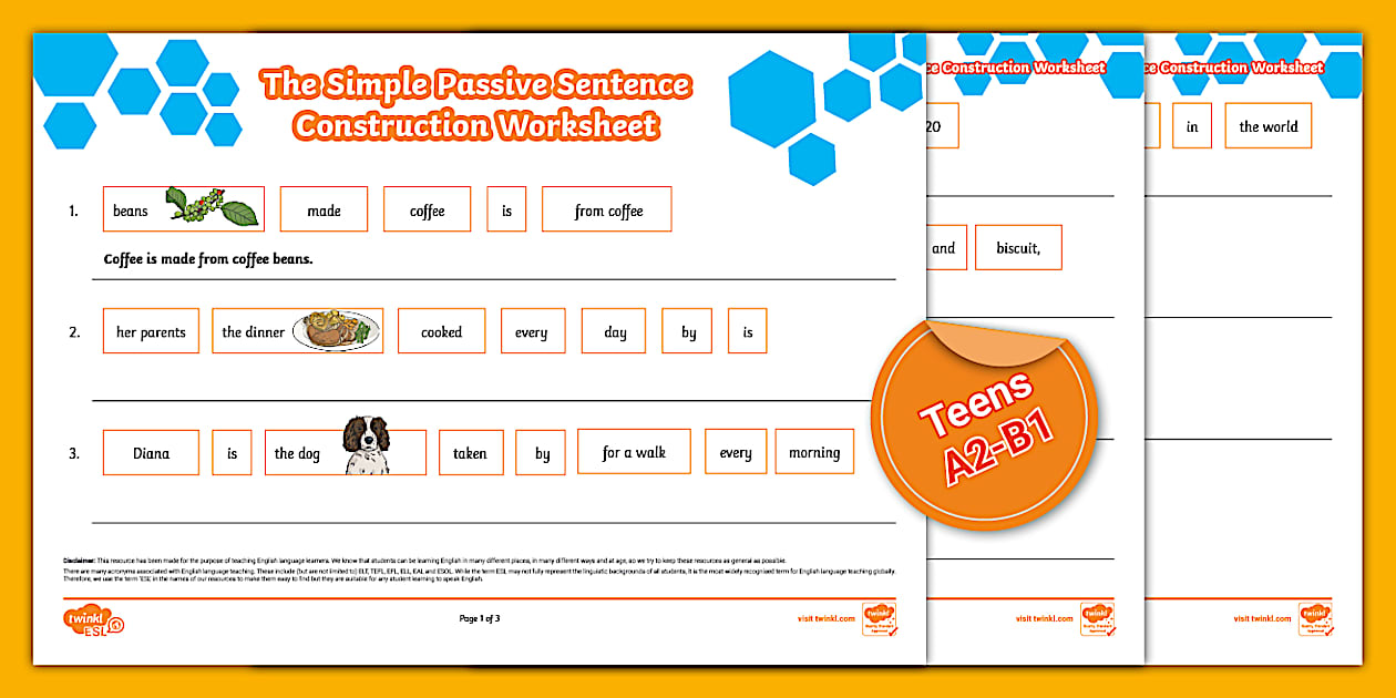ESL Simple Passive Sentence Scramble [Teens, A2-B1] - Twinkl