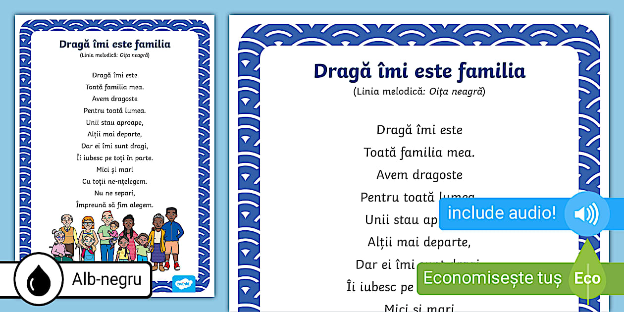Dragă îmi este familia – Cântec pentru copii - Twinkl
