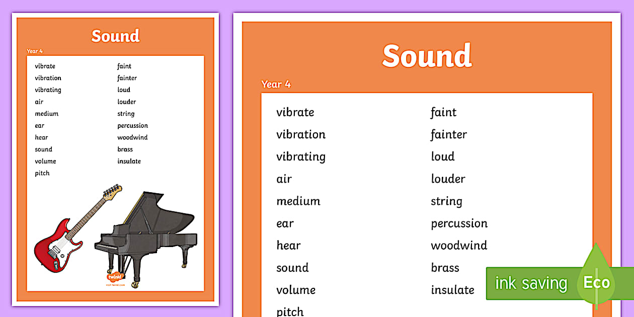 Editable Year 4 Sound Scientific Vocabulary Poster - Twinkl
