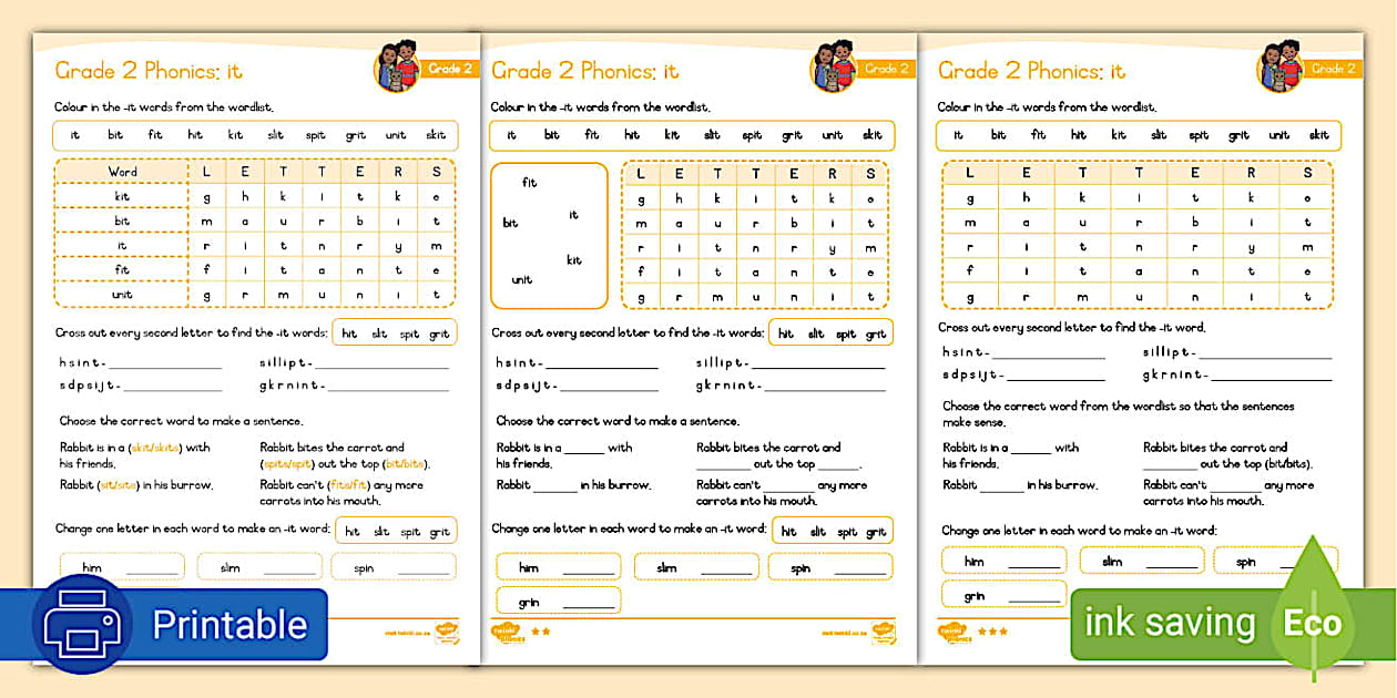Grade 2 Phonics: -it Differentiated Worksheet - Revision