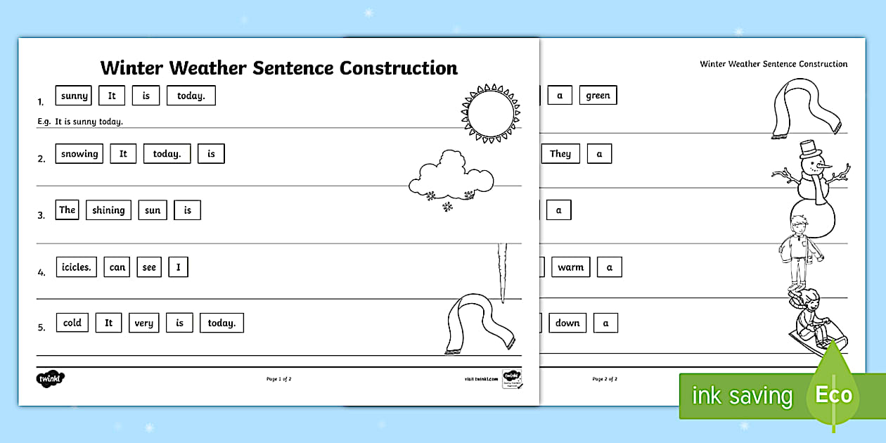 Winter Weather Sentence Construction Worksheet - Twinkl