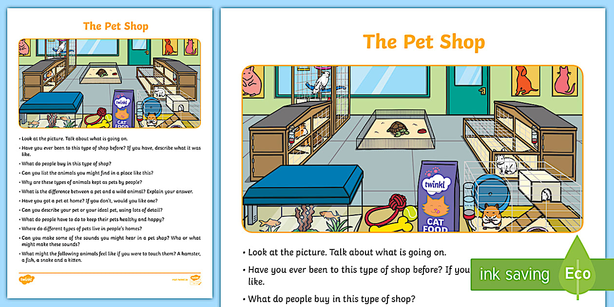 The Pet Shop Oral Language Worksheet / Worksheet - Twinkl