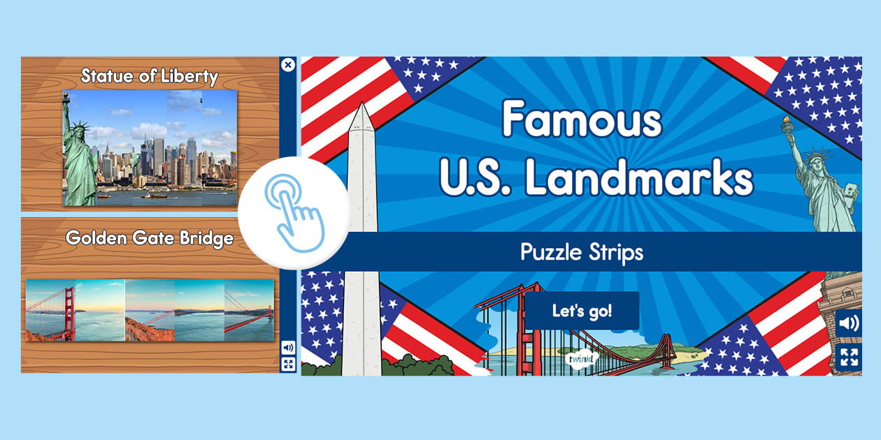 Famous U.S. Landmarks Interactive Puzzle Strips for K-2nd Grade