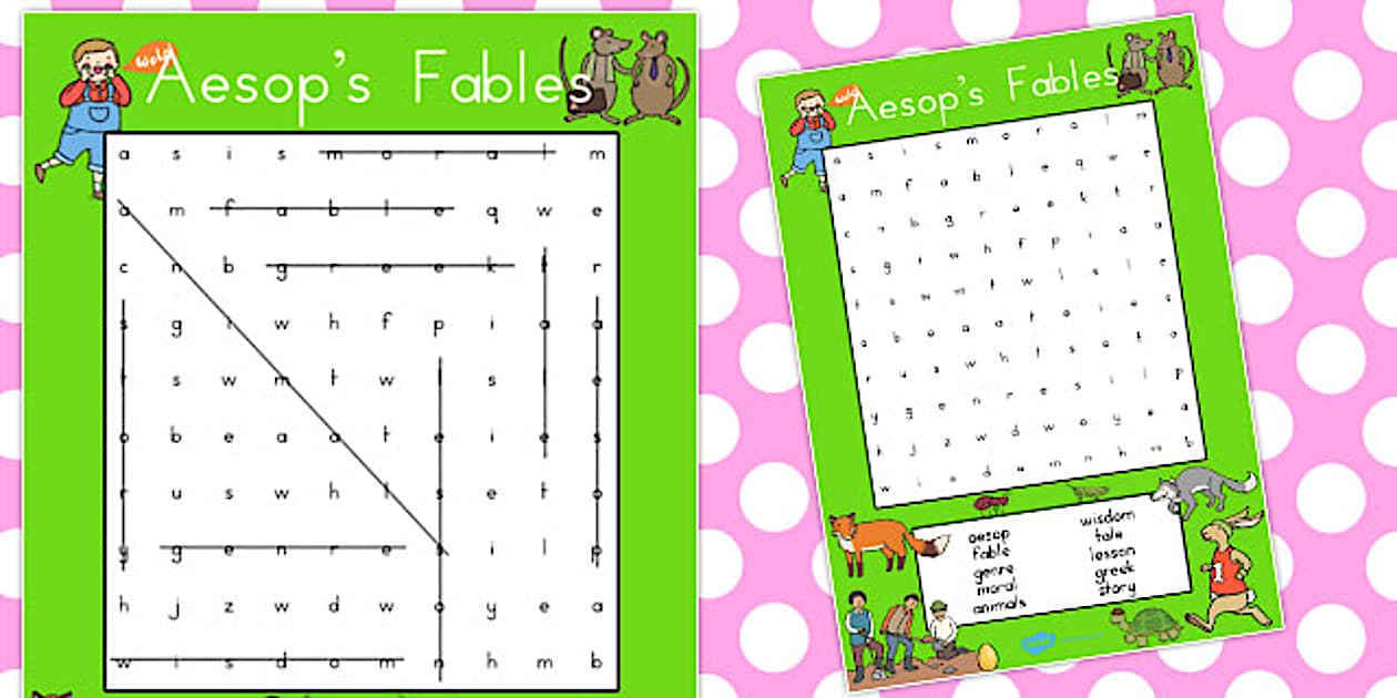 Black and White Aesop's Fables Word Search (professor feito)