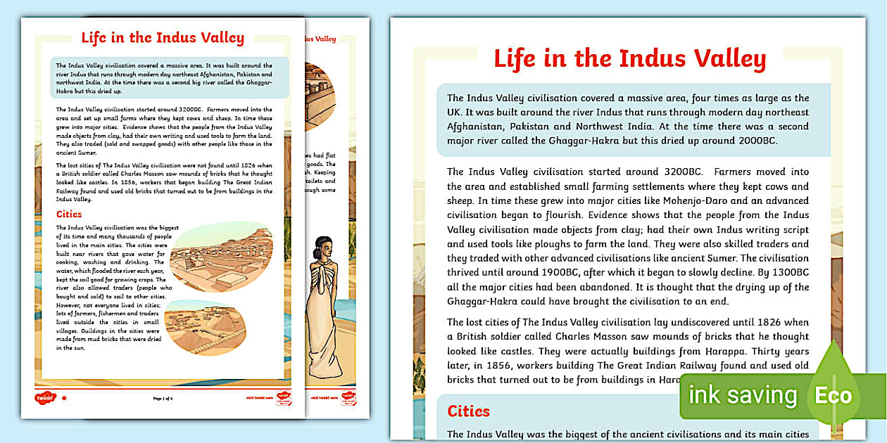 Editable Life in the Indus Valley Differentiated Reading Comprehension