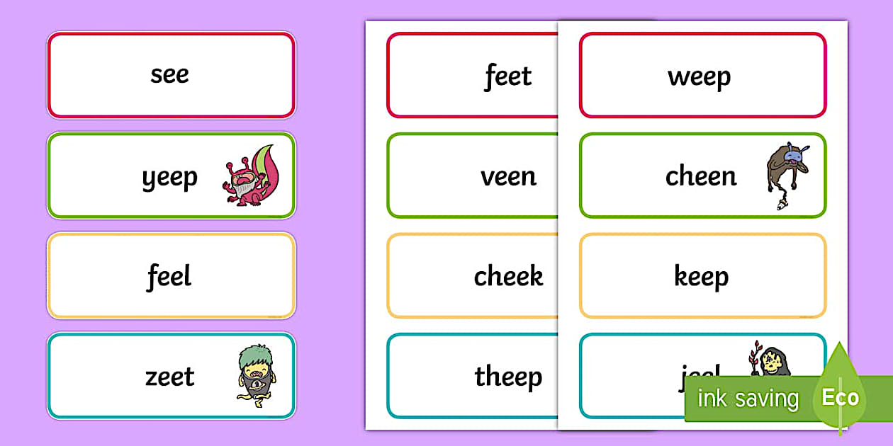 Editable Phase 3 'ee' Flashcards: Real and Nonsense Word Cards