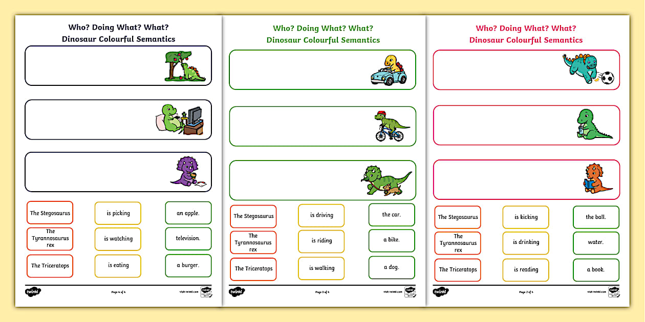 Dinosaur Colourful Semantics Sentence Activity - Twinkl