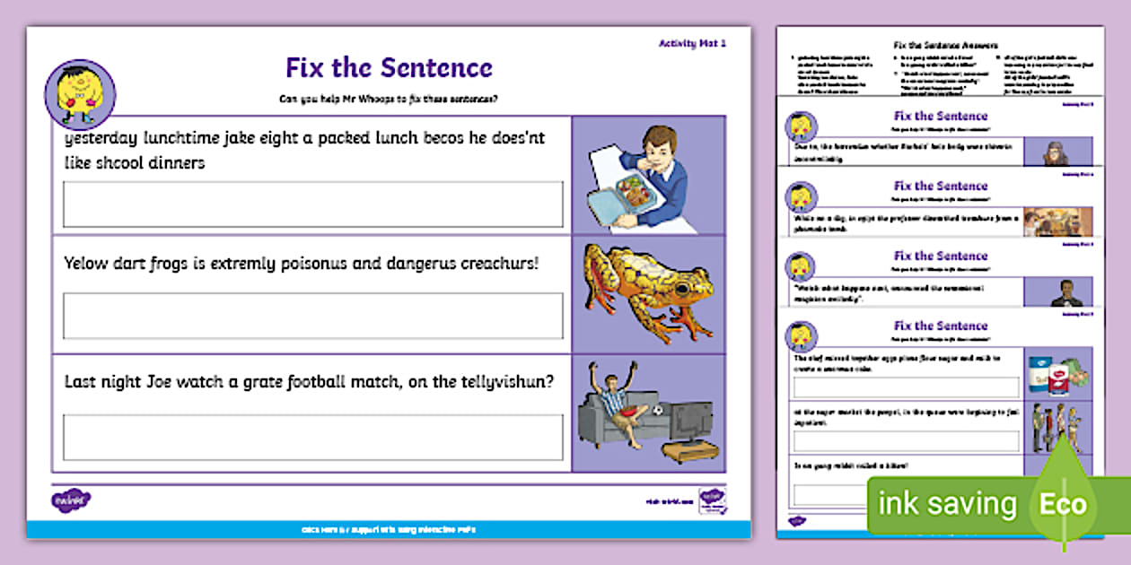 Interactive PDF: LKS2 Home Learning Challenge: Fix The Sentence Activity