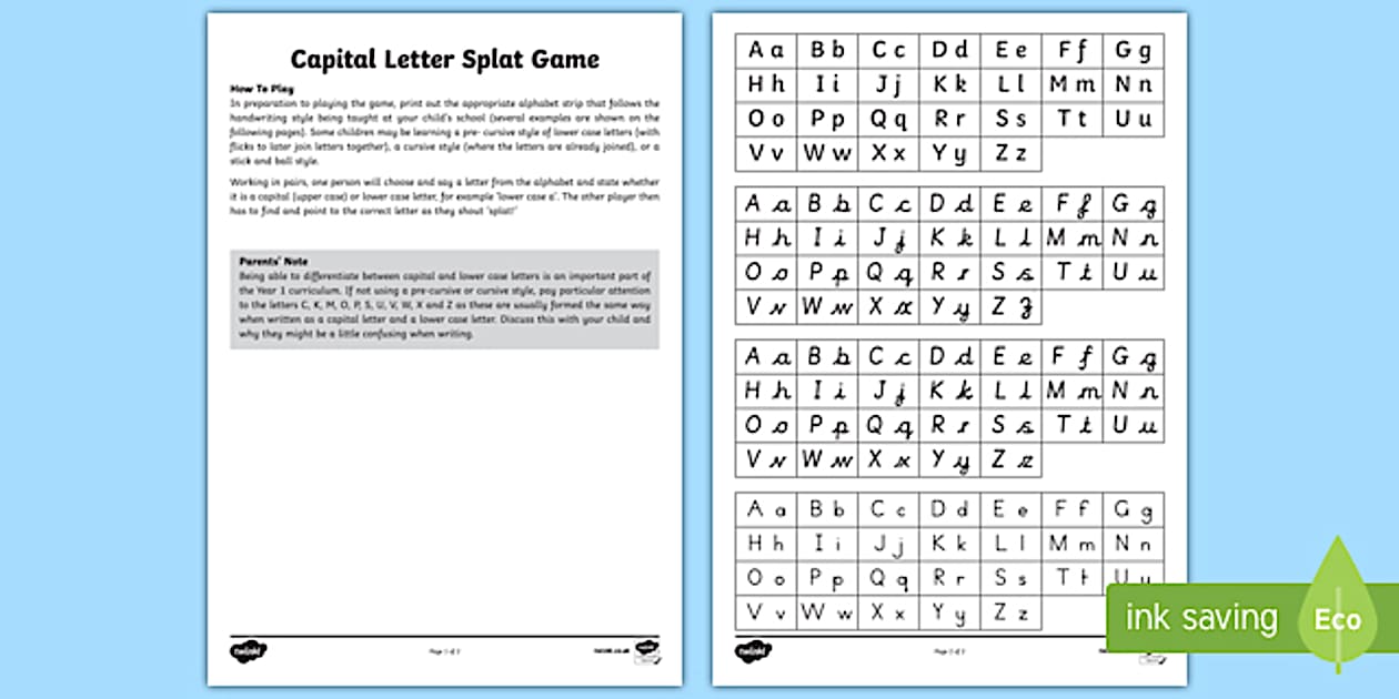 Capital Letters & Full Stop Splat Game (teacher made)