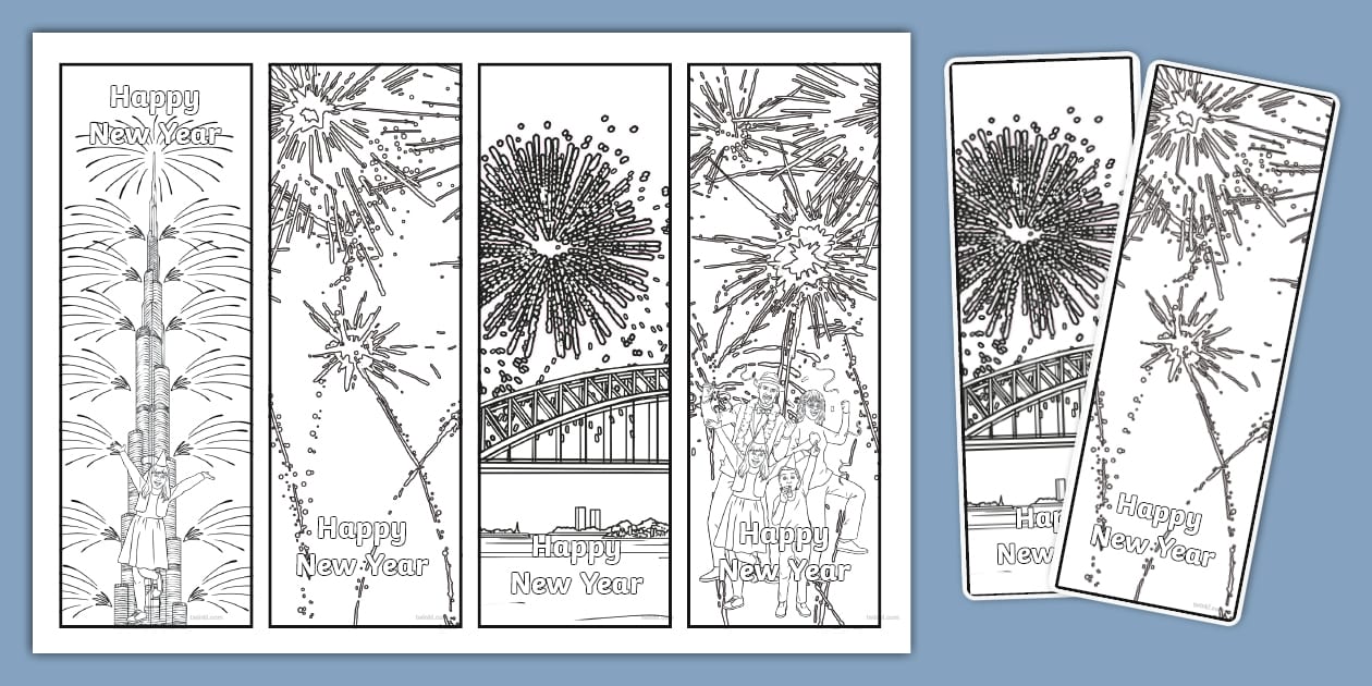 Happy New Year Colouring Bookmarks - Twinkl