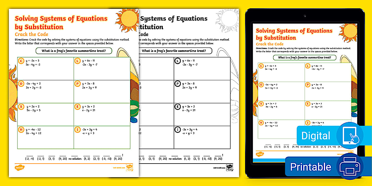 Eighth Grade Summer Jokes Crack the Code by Solving Systems of Equations by