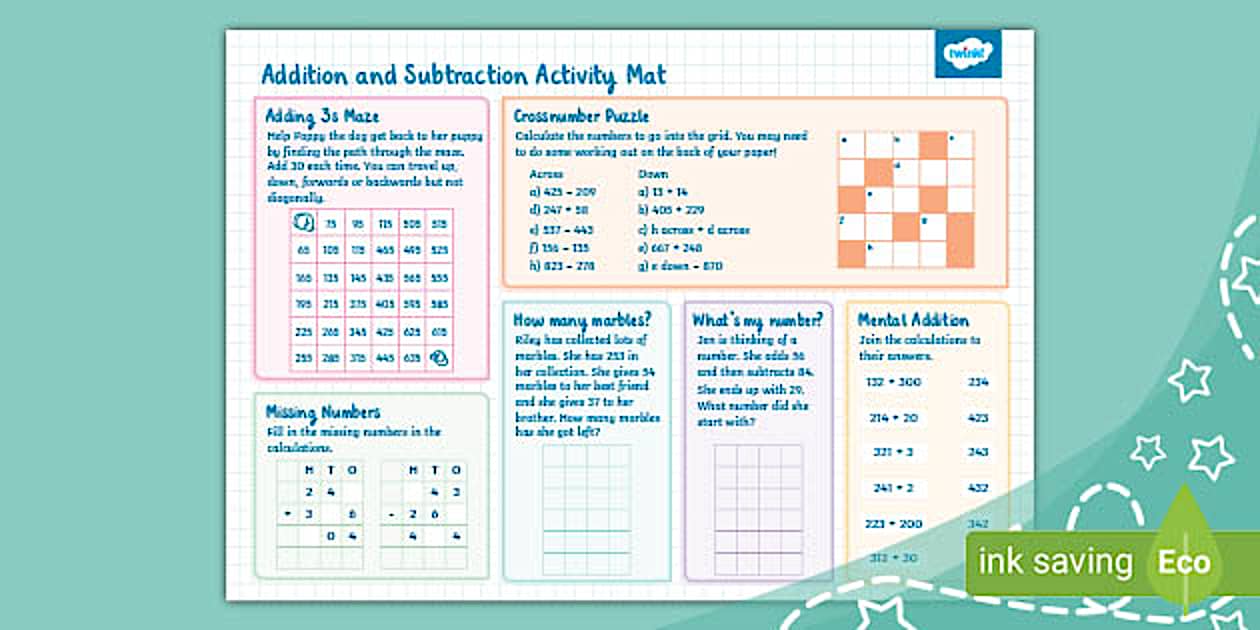 Addition and Subtraction Activity Mat (Ages 7 - 8) - Twinkl