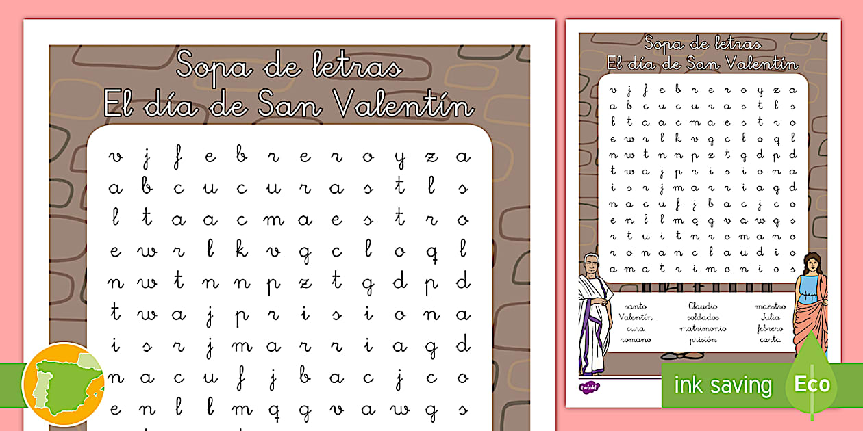 Sopa de letras: El día de San Valentín - Twinkl