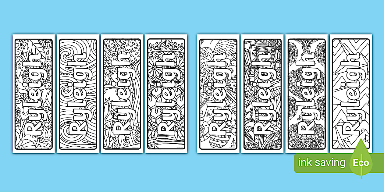 Ryleigh Mindfulness Name Colouring Bookmarks | Twinkl | KS1