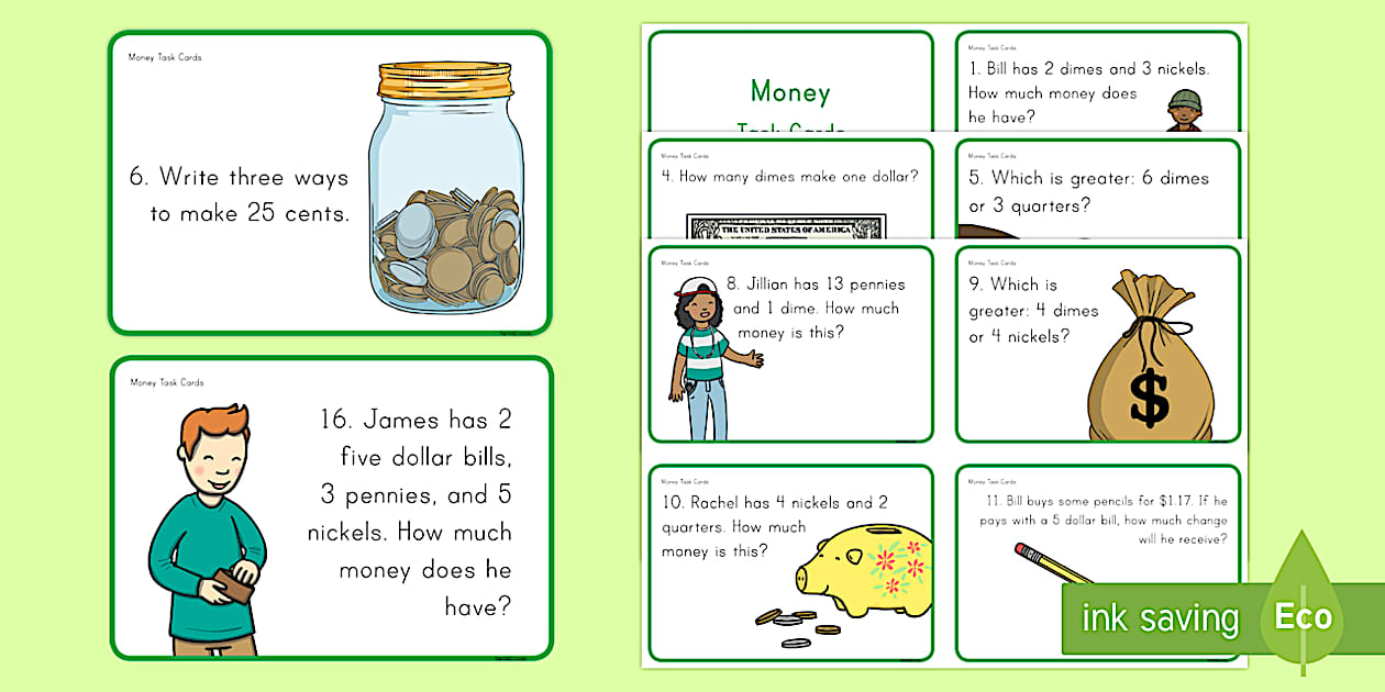 Second Grade Financial Literacy Task Cards (teacher made)