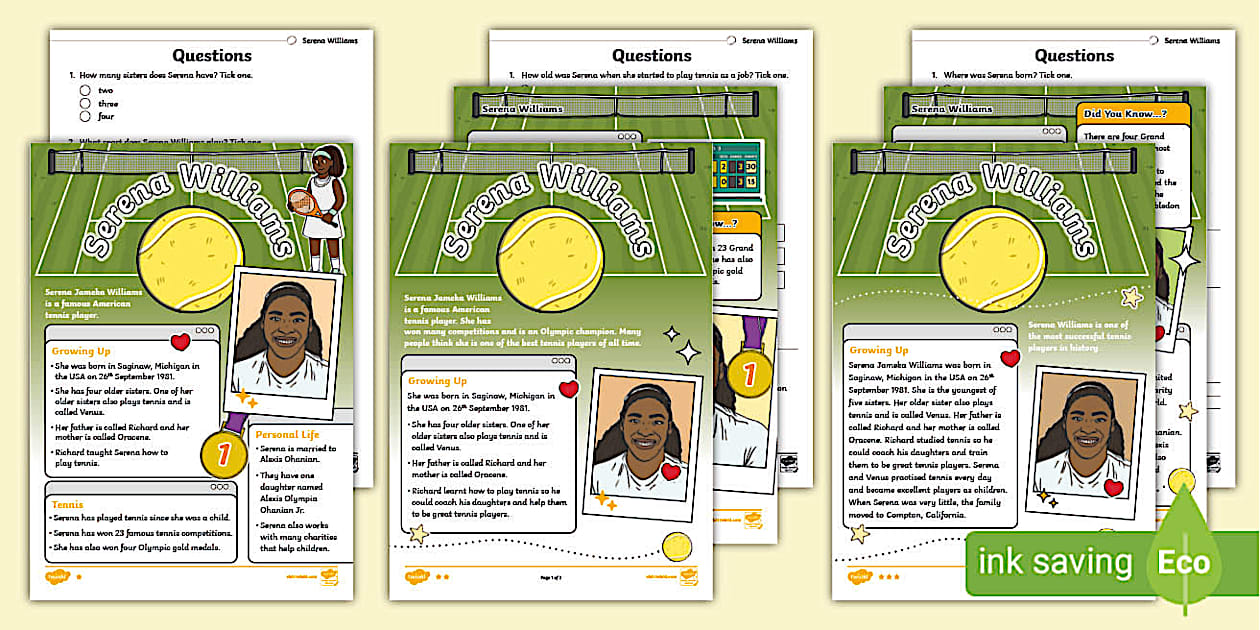 KS1 Serena Williams Differentiated Comprehension Activity