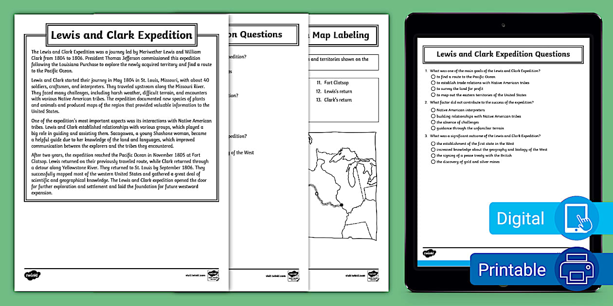 Lewis and Clark Expedition Reading Passage and Map Labeling
