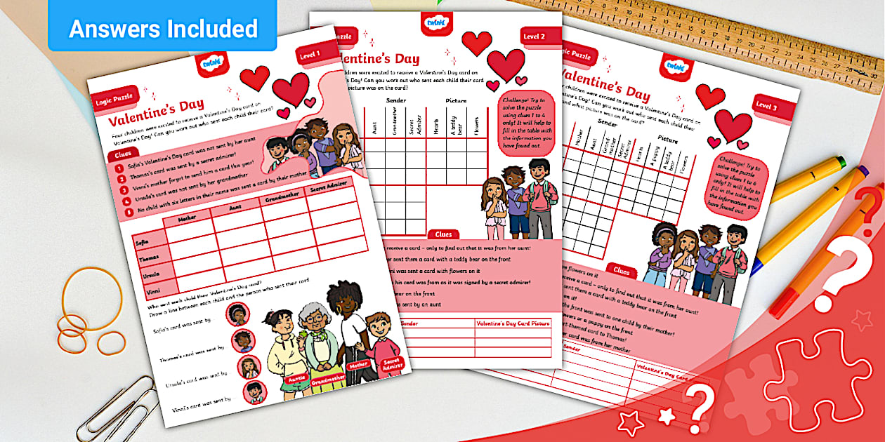 Valentine’s Day Logic Puzzle - All Levels - Twinkl - Puzzles