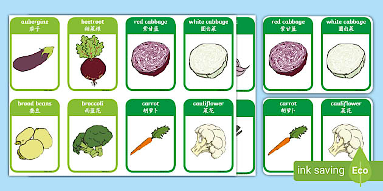 Vegetable Flashcards - English/Mandarin Chinese - Twinkl