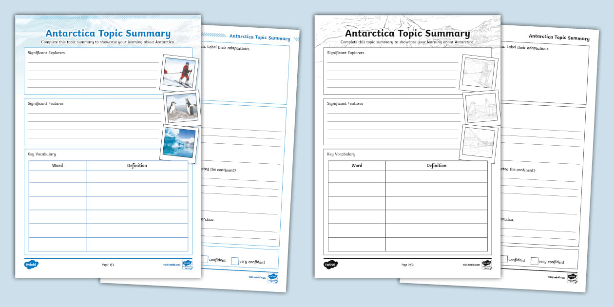 Antarctica Topic Summary Template (teacher made) - Twinkl
