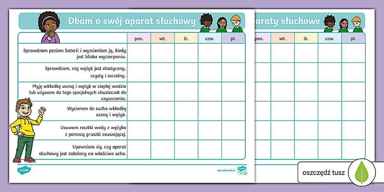 Dbam o mój aparat słuchowy | Tabelka z listą rzeczy do sprawdzenia