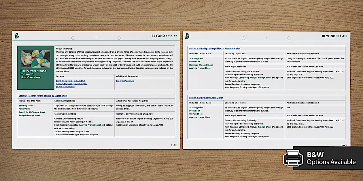 Poetry From Other Cultures KS3 Unit Overview | Beyond