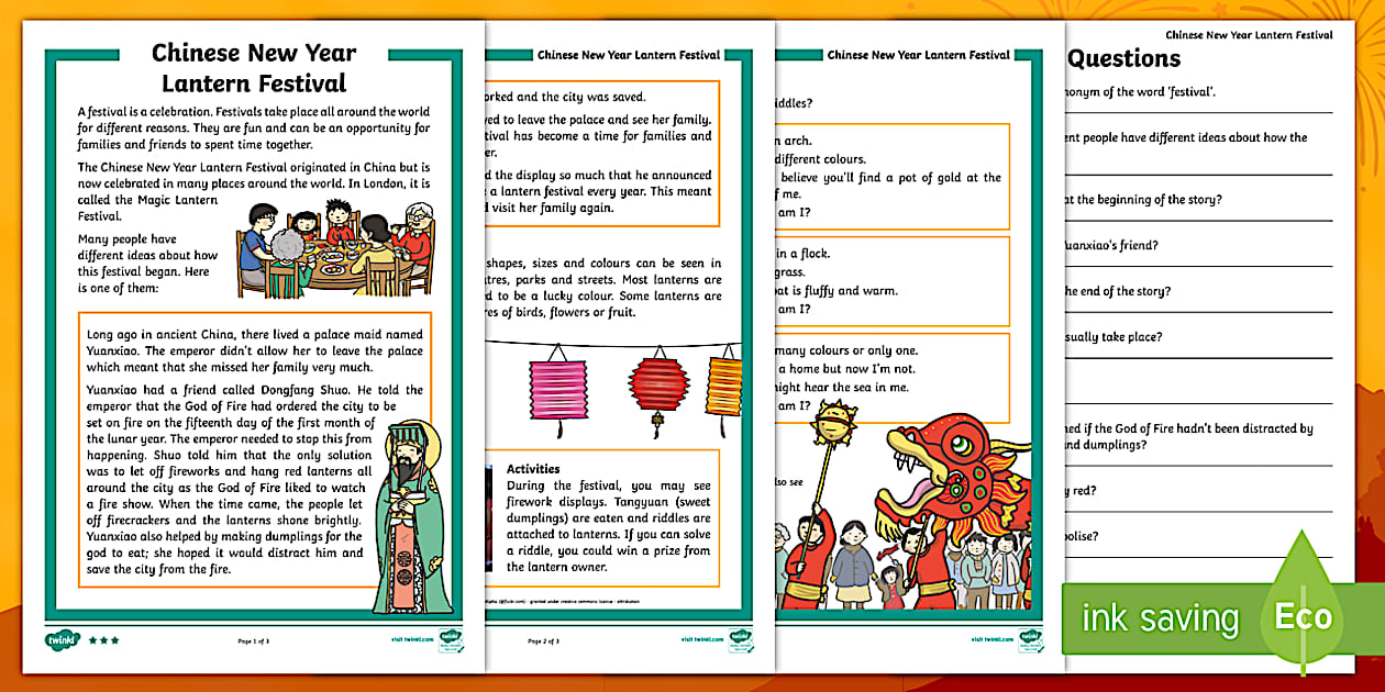 Chinese New Year Lantern Festival Reading Comprehension Activity
