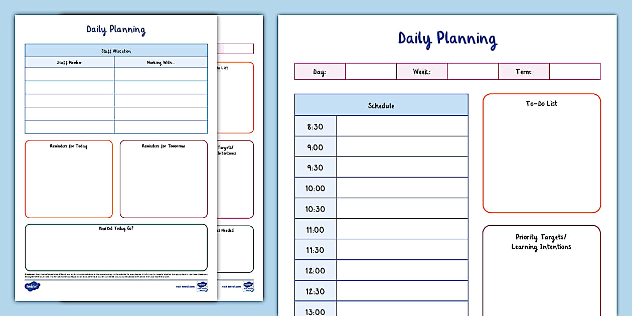 ASN Daily Planning Template (teacher made) - Twinkl
