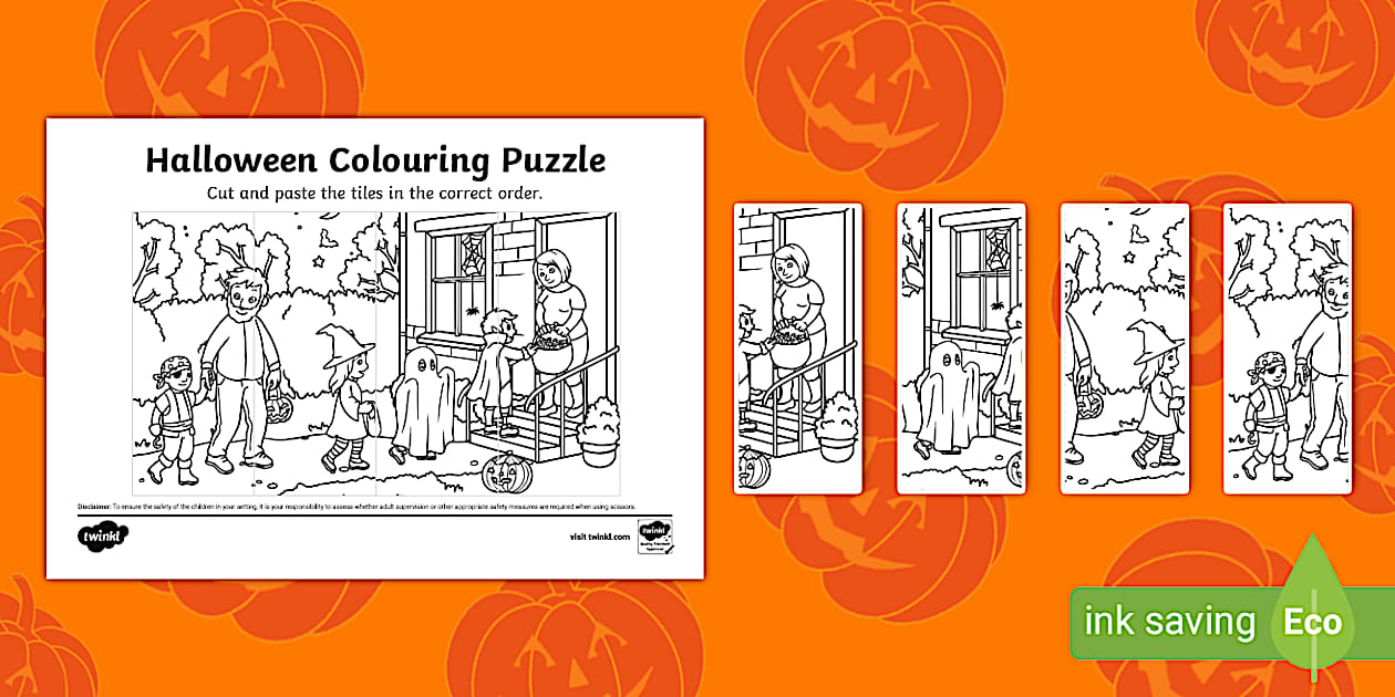 Halloween Colouring Puzzle Strips (teacher made) - Twinkl