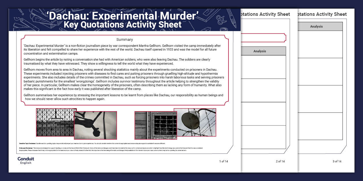 'Dachau: Experimental Murder' Key Quotations Activity Sheet