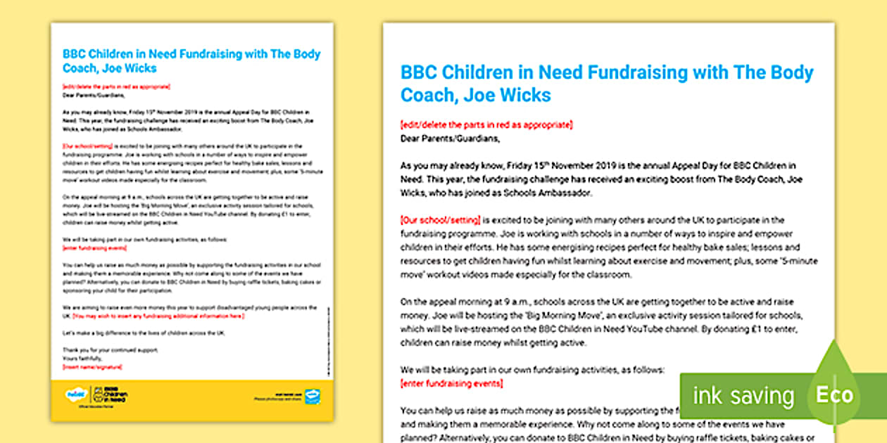 FREE! - BBC Children in Need Joe Wicks Letter - Twinkl
