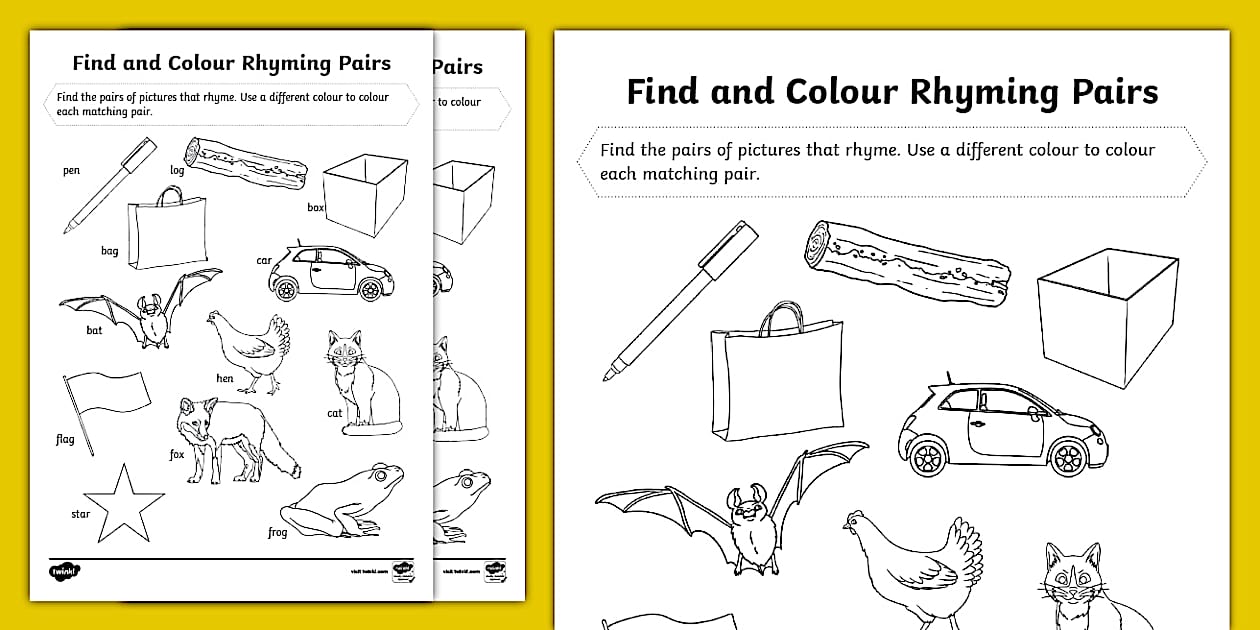 Find and Colour Rhyming Pairs - Twinkl - KS1 (teacher made)